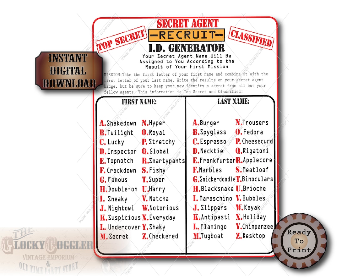 Spy Secret Agent I.D. Digital Set MURDER MYSTERY Detective - Etsy