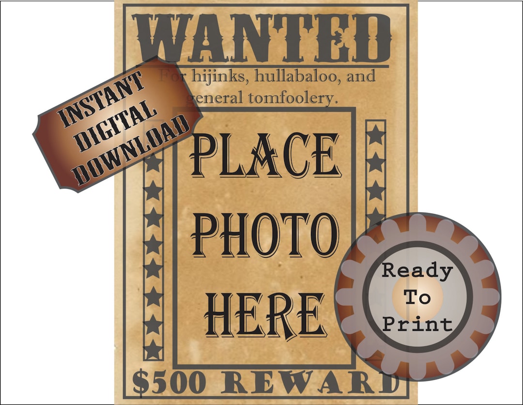 Old West Wanted Poster Printable ~ Blank Photo Space ~ Cowboy Birthday ...