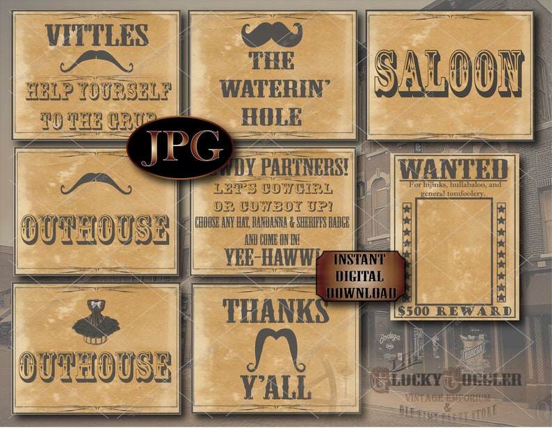 8 Sign Wild West Printable Set WANTED Poster Vittles - Etsy