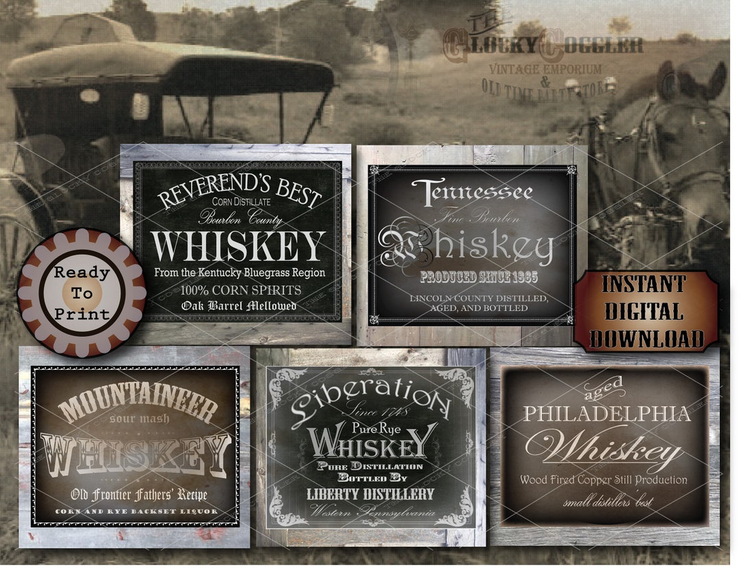 5 Whiskey Crate Labels Printable Set JPG Files ~ Pre-prohibition Civil ...