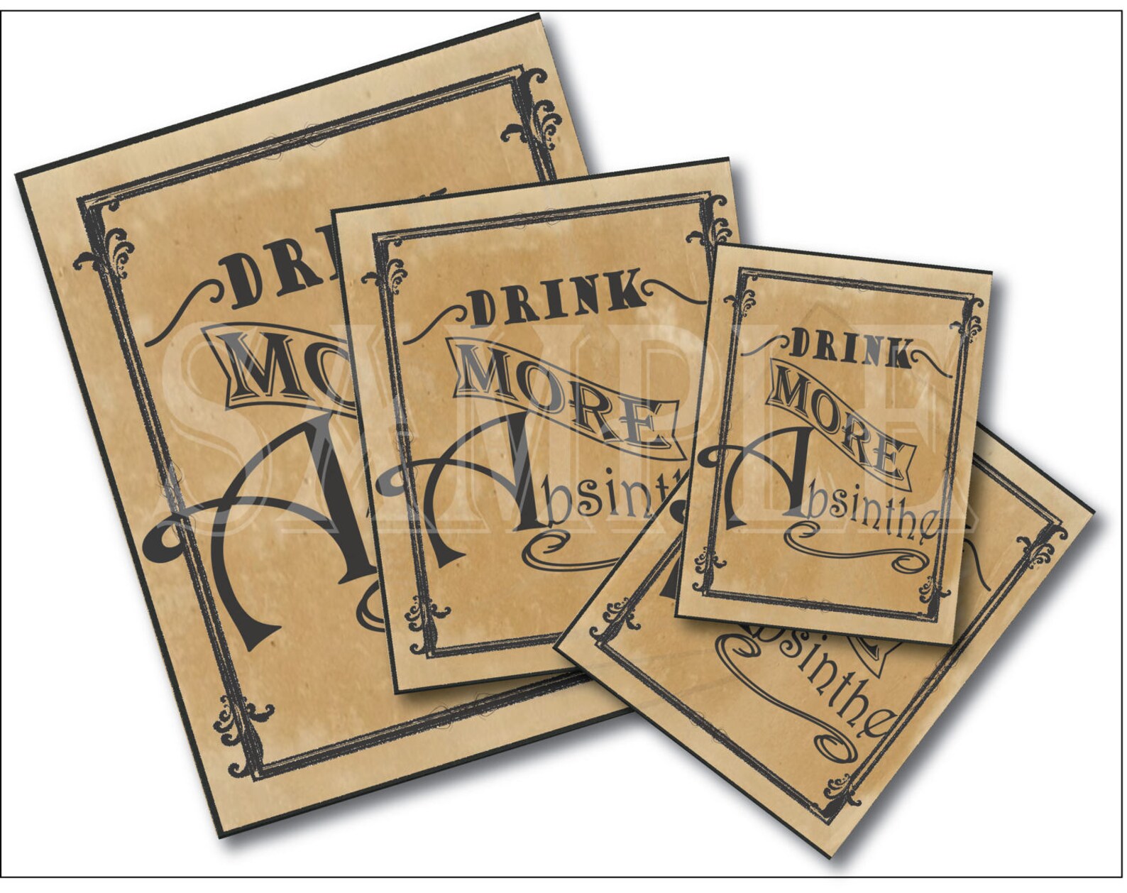 Drink More Absinthe Sign Printable Set Steampunk Aged | Etsy