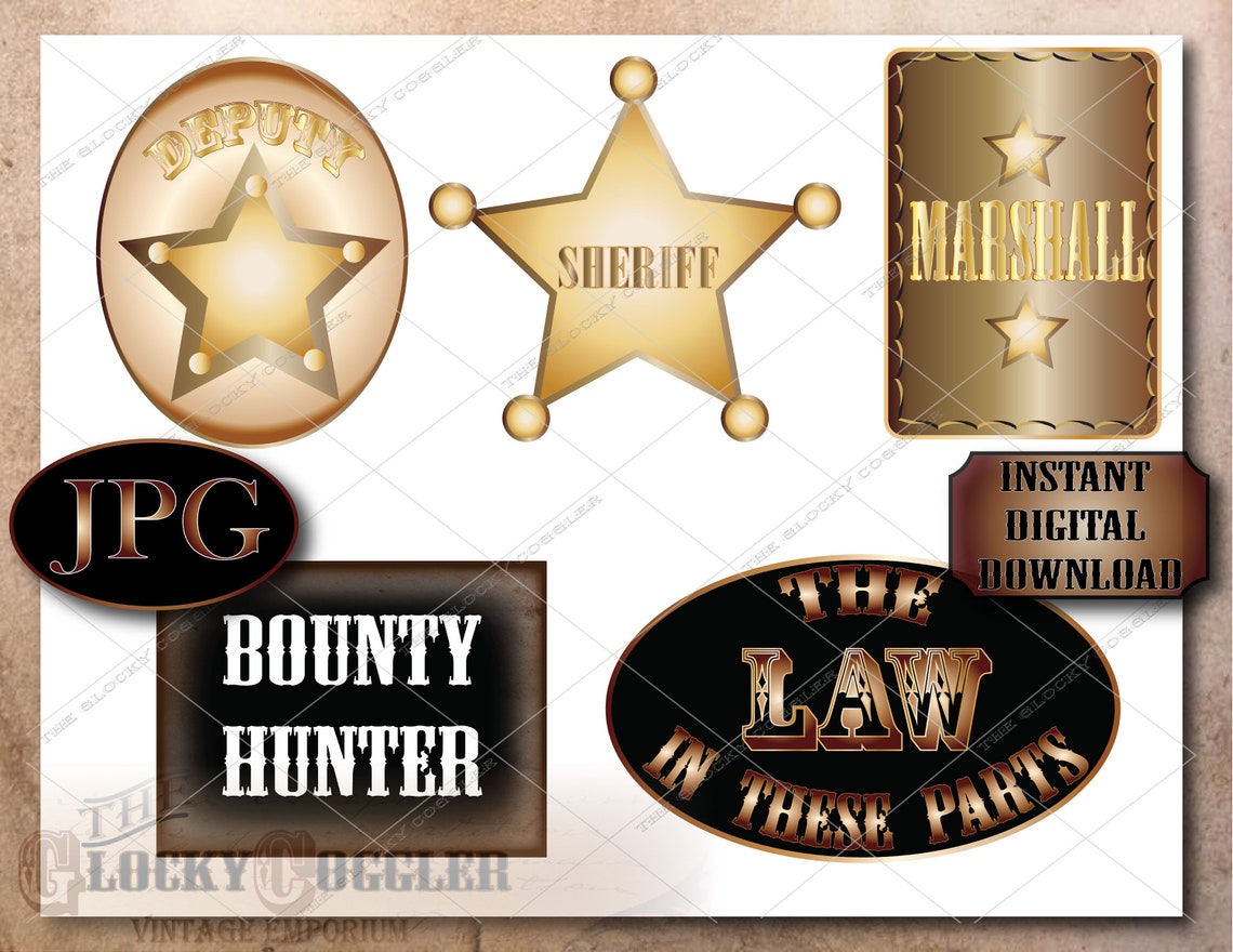 5 Law Badges Wild West Printable Set JPG Sheriff Deputy - Etsy