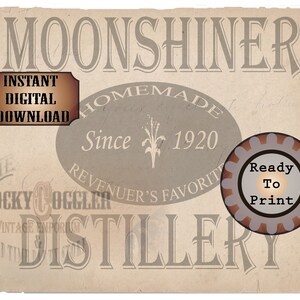 5 MOONSHINE Bootlegger Crate Labels Printable Prohibition Speakeasy ...