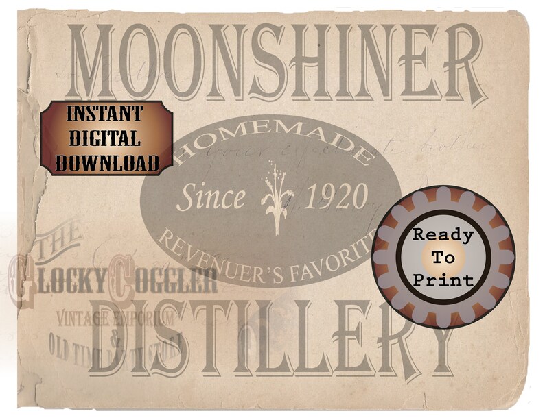 5 MOONSHINE Bootlegger Crate Labels Printable Prohibition | Etsy