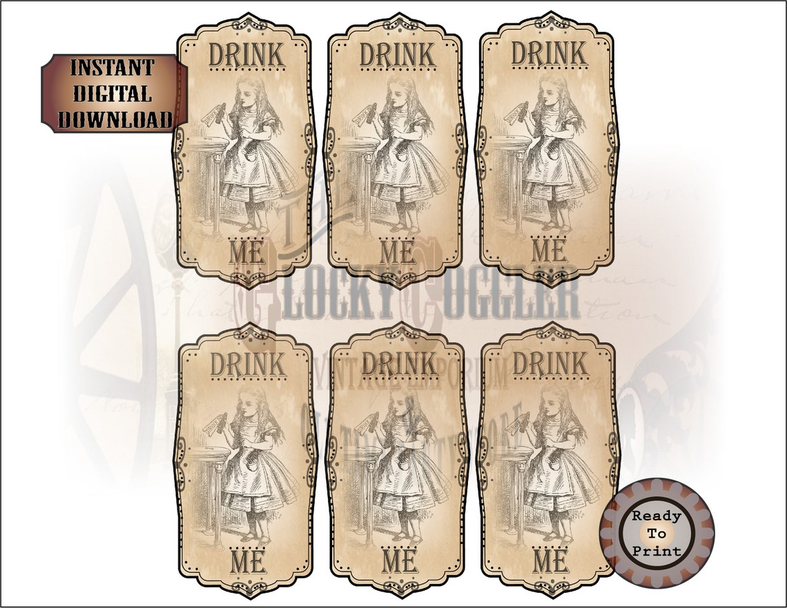 Alice's DRINK ME Label Printable JPG Sheet 6 Large - Etsy