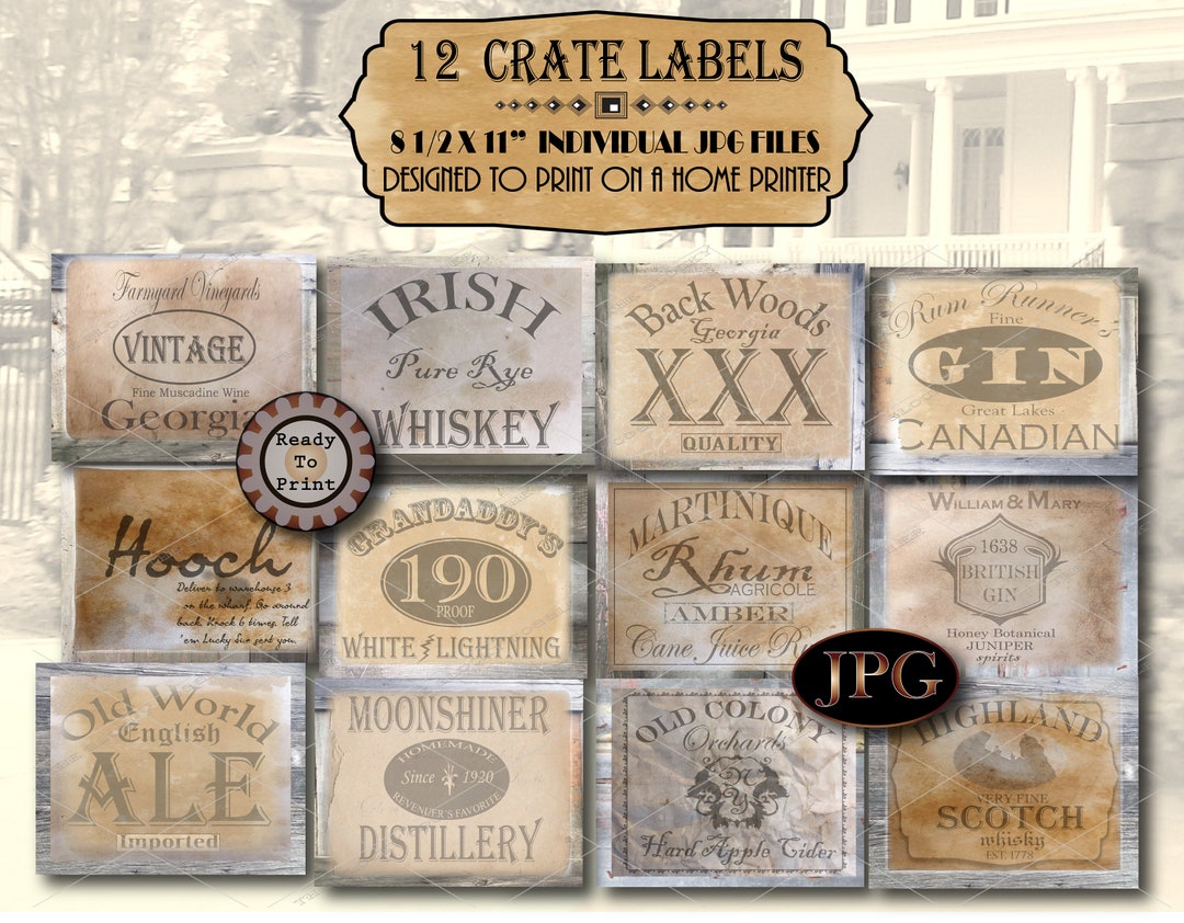 12 Prohibition Bootlegger Crate Label Props JPG Set ~ 8.5X11 Speakeasy ...