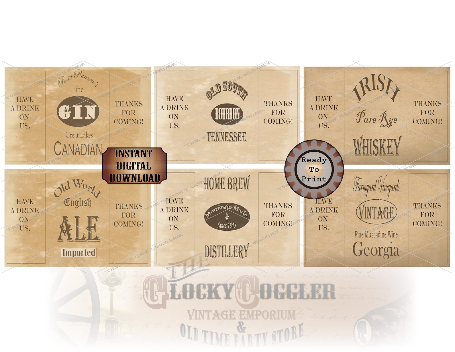 24 Mini Bootlegger Bottle Labels Printable ~ Booze Prohibition ...