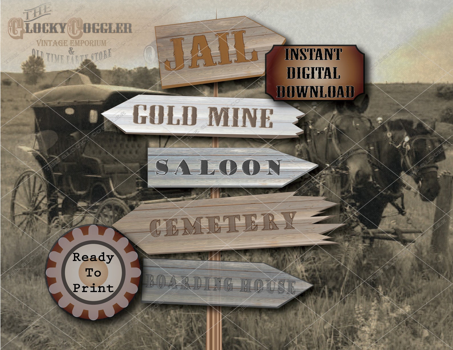 Wild West Town Directional Signs Printable 5 Life Size - Etsy
