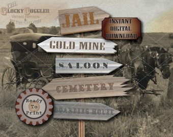 Wild West Directional Signs Printable Set 5 Life Size | Etsy