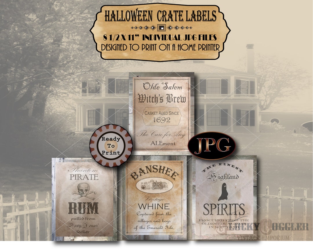 Halloween Booze Crate Labels JPG Set of 4 8.5X11 Grungy Witch's Brew ...