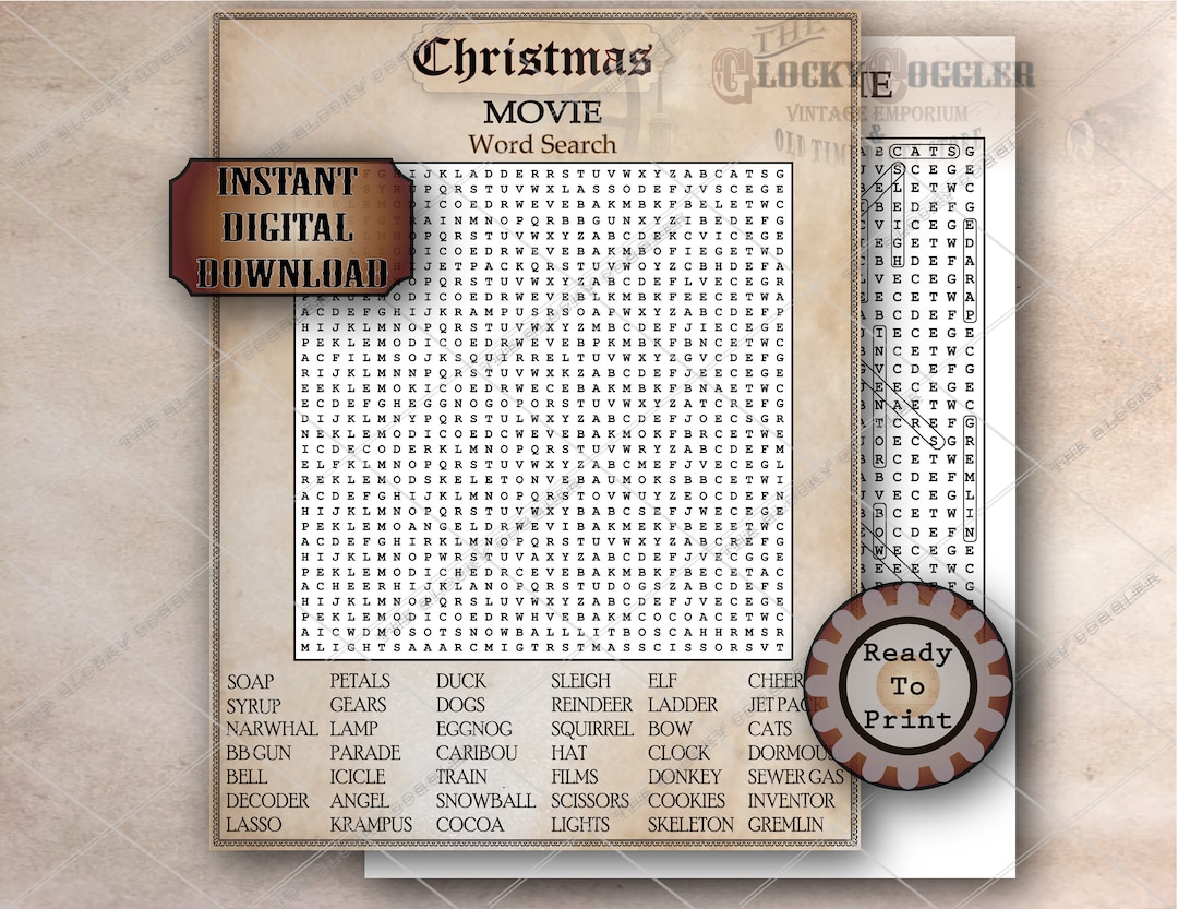 Christmas Movie WORD SEARCH Printable JPG Family Night Social ...