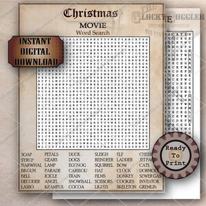 Christmas Movie WORD SEARCH Printable JPG Family Night Social ...
