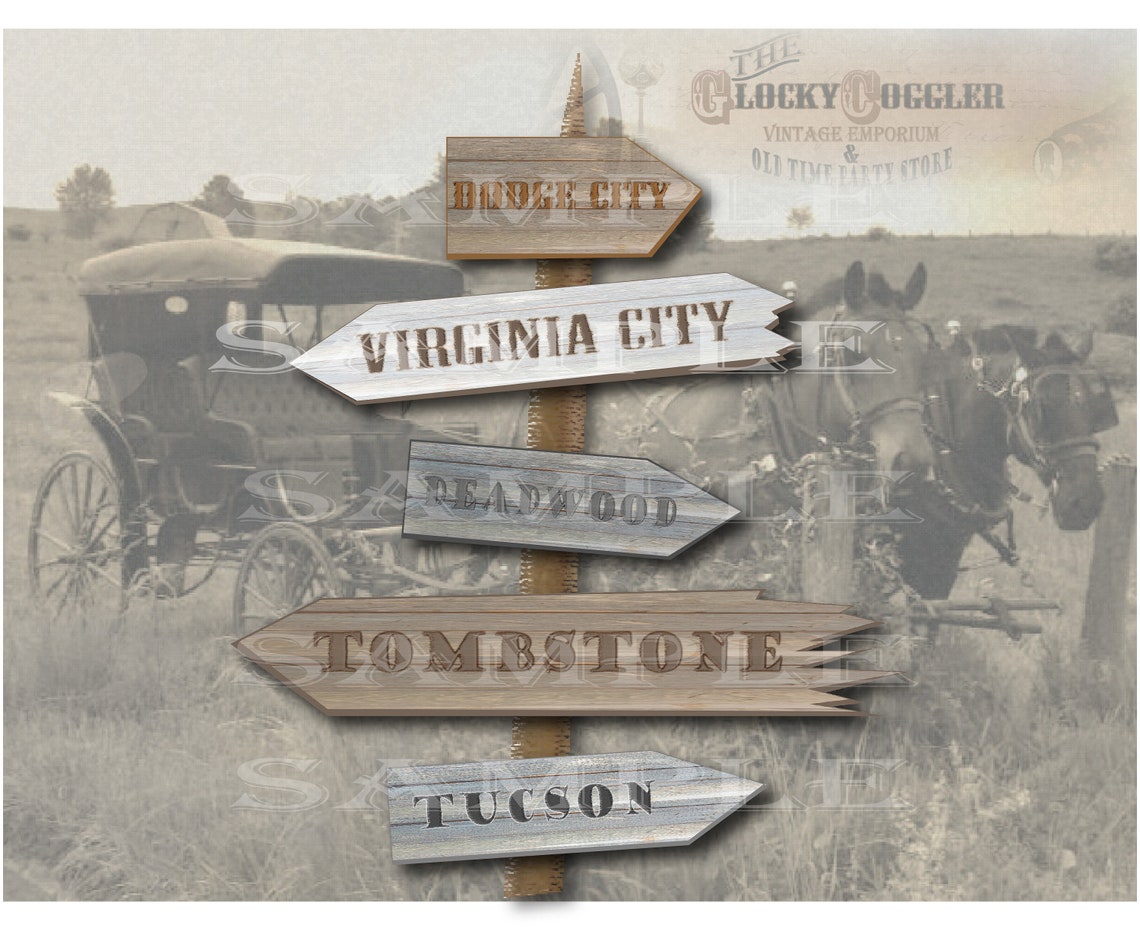 Wild West Directional Signs Printable Set 5 Life Size - Etsy