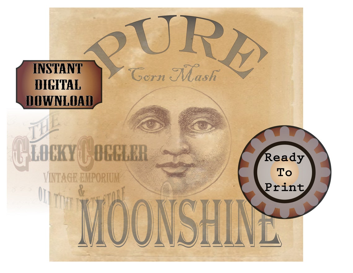 5 MOONSHINE Bootlegger Crate Labels Printable Prohibition | Etsy