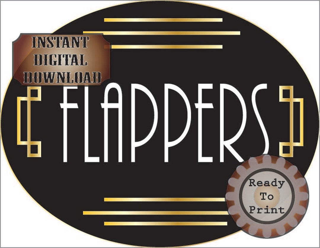 Round Flappers Door Sign ~ Printable Art Deco Restroom Sign JPG Large ...