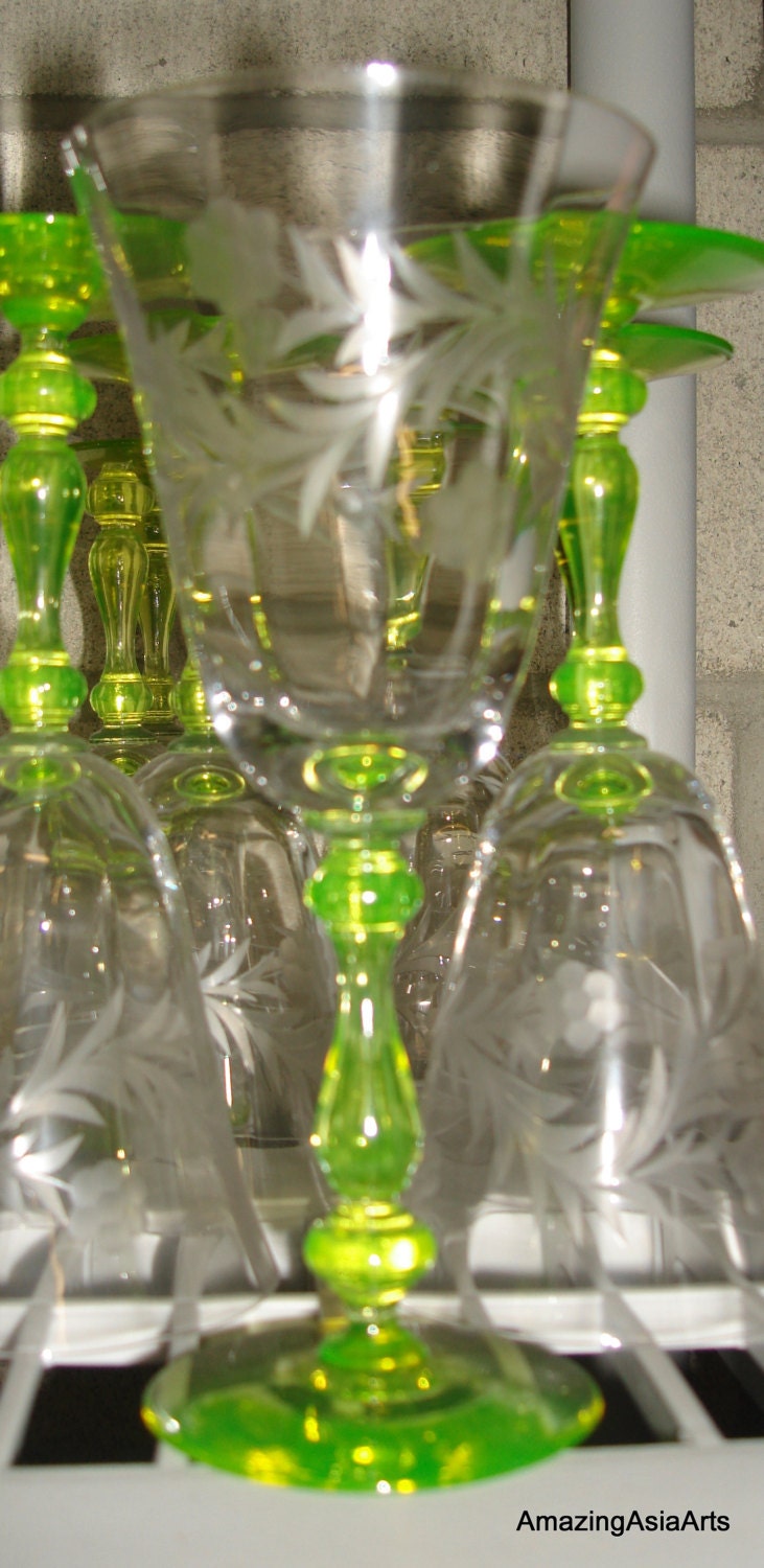 URANIUM 'vaseline Glass' Stem Ware Set of 8 19th Century - Etsy