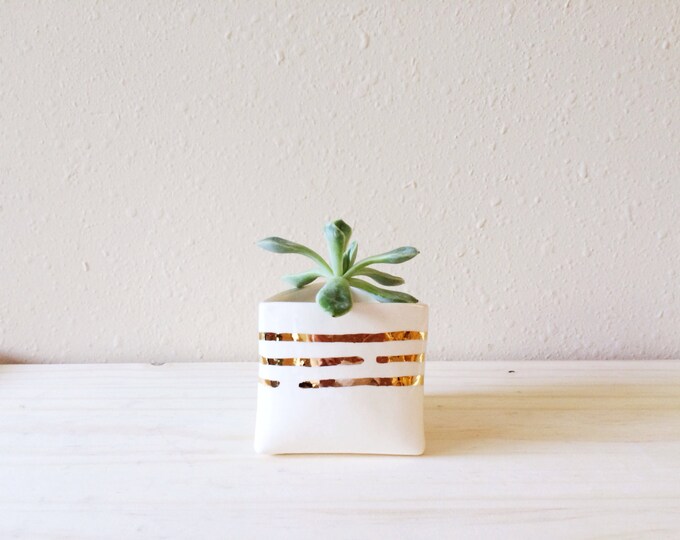 Triangle Planter With Gold Geometric Shaped Planter Triangle Ceramic ...