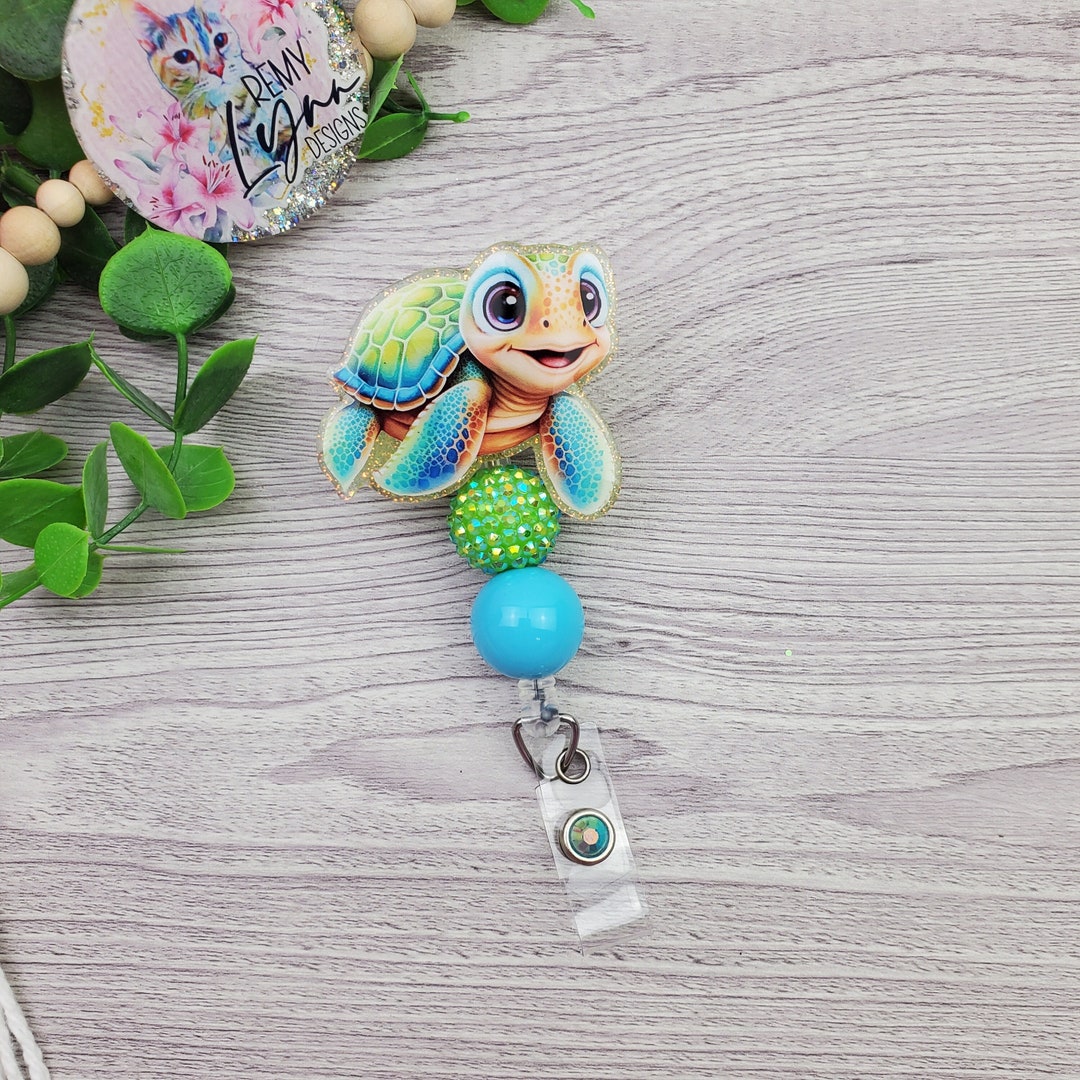 Sea Turtle Badge Reel, Glitter Badge Reel, Green Sea Turtle, Teacher ...