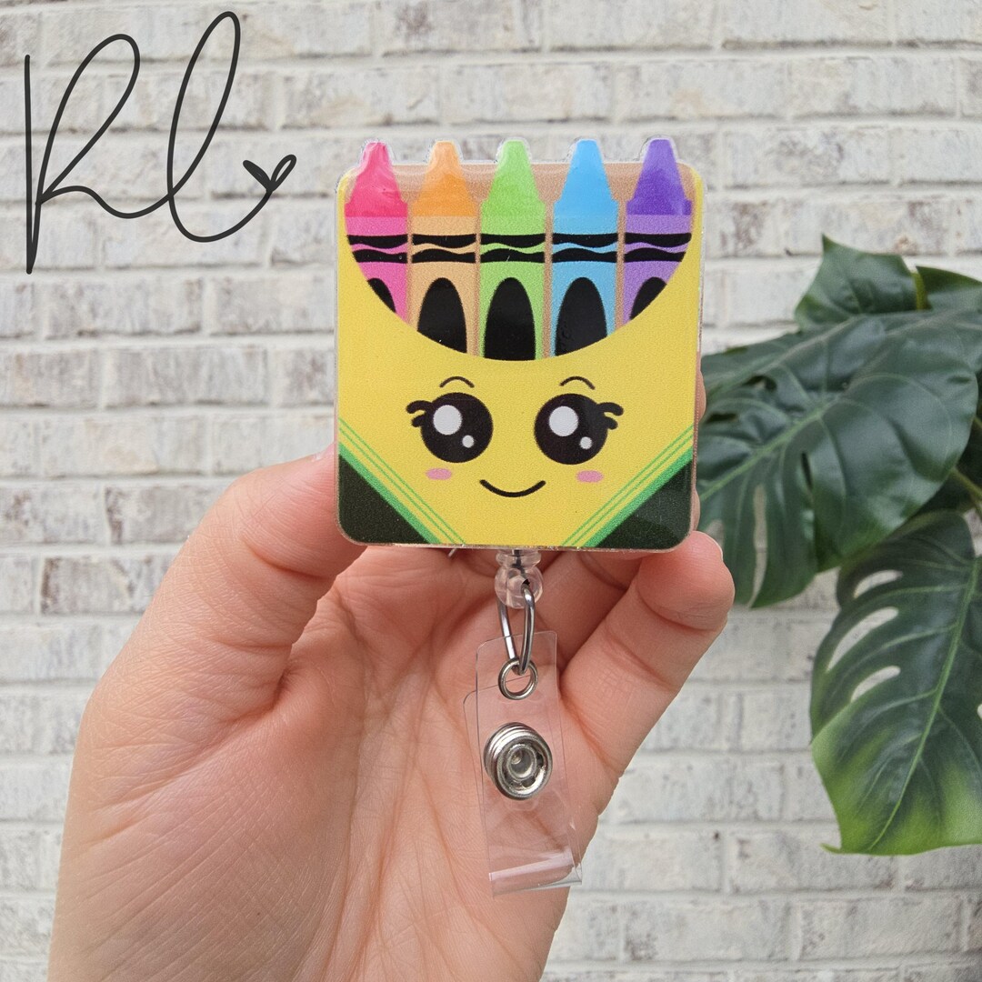 Glitter Badge Reel | Crayon Box Lanyard | Key Ring | ID Holder ...