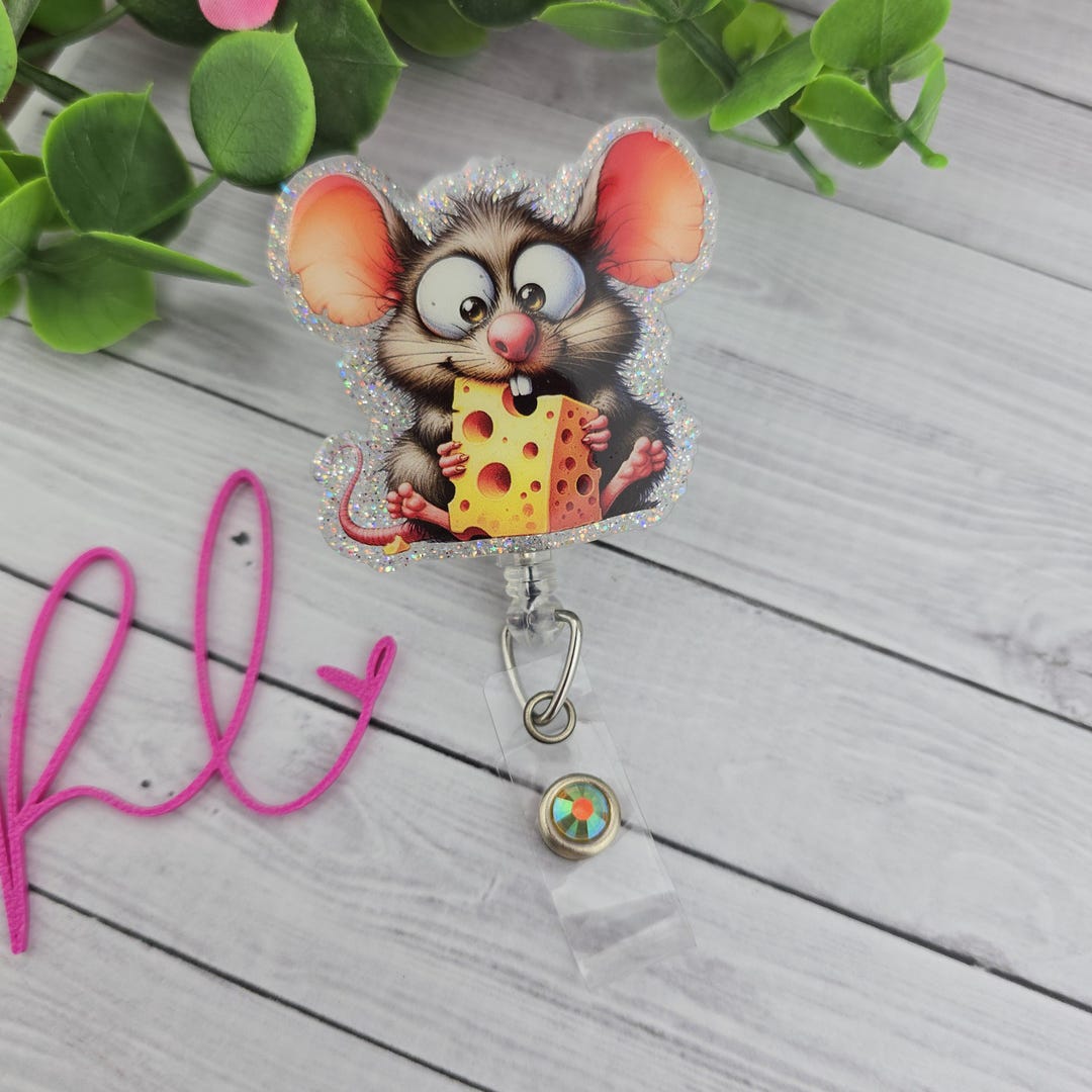 Glitter Badge Reel | Lanyard | Cute Mouse and Cheese | ID Holder ...