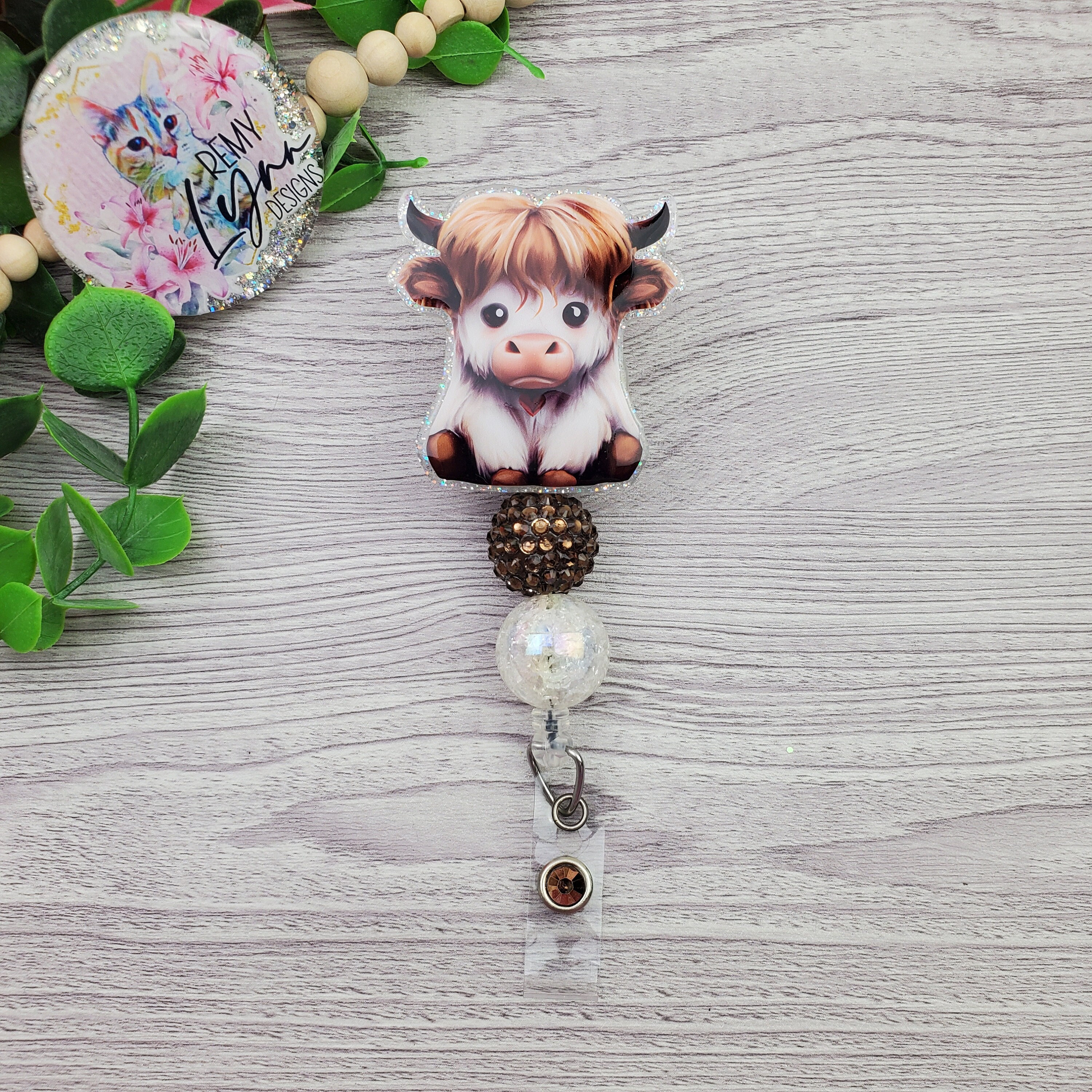 Glitter Badge Reel | Baby Highland Cow Lanyard | Key Ring | ID Holder ...