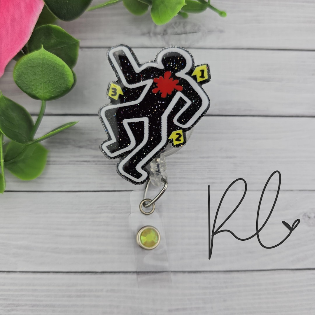 Glitter Badge Reel | Crime Scene Lanyard | Key Ring | ID Holder ...