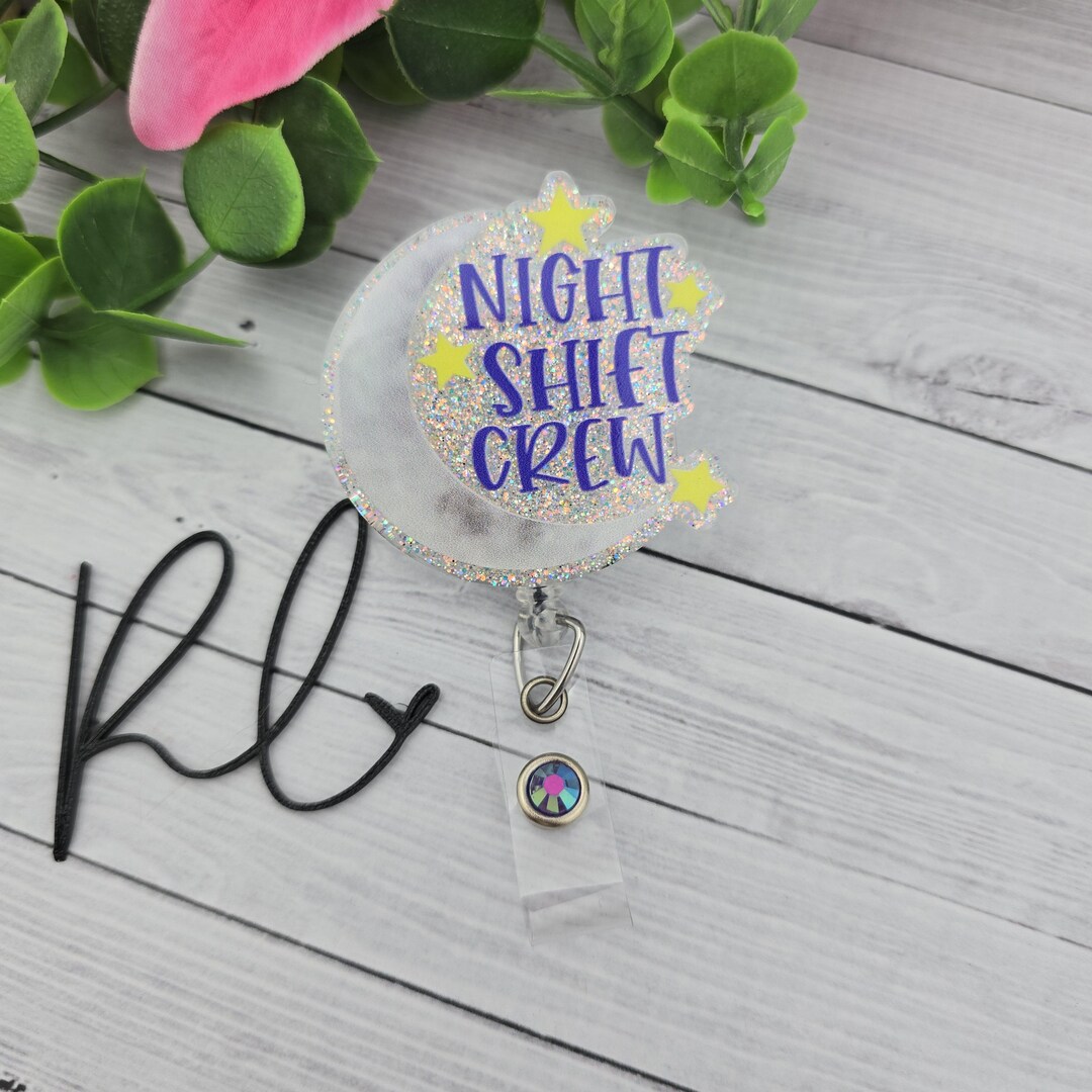 Glitter Badge Reel | Lanyard | Night Shift Moon | ID Holder | Teacher ...