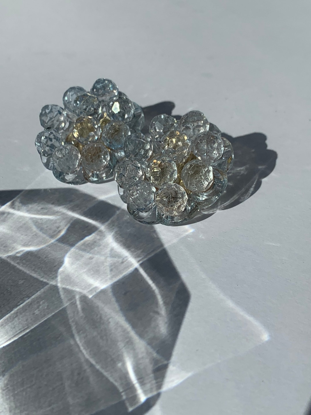 60s Clear Bead Cluster Earrings / Beaded Clip Earrings / Bead Cluster ...