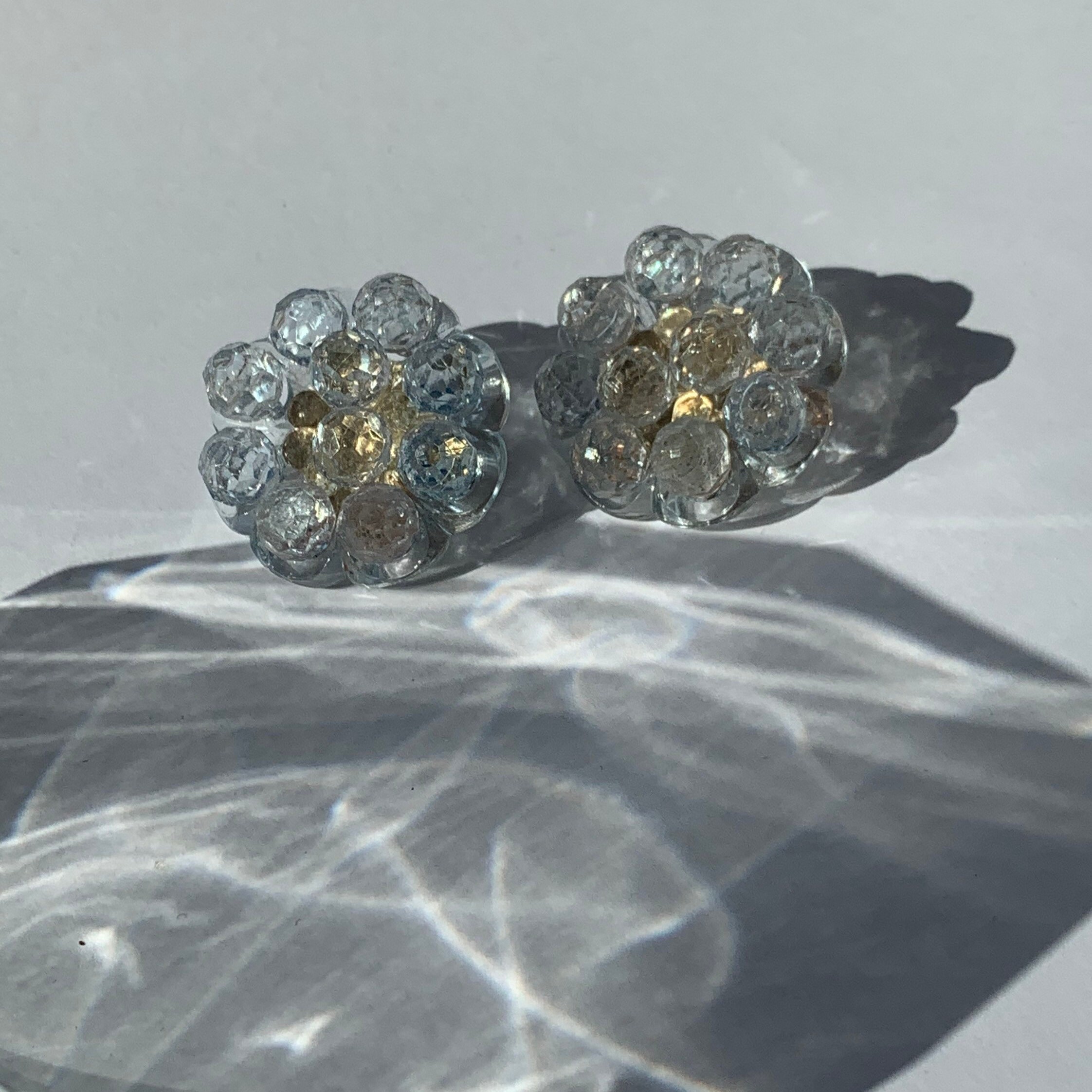 60s Clear Bead Cluster Earrings / Beaded Clip Earrings / Bead Cluster ...
