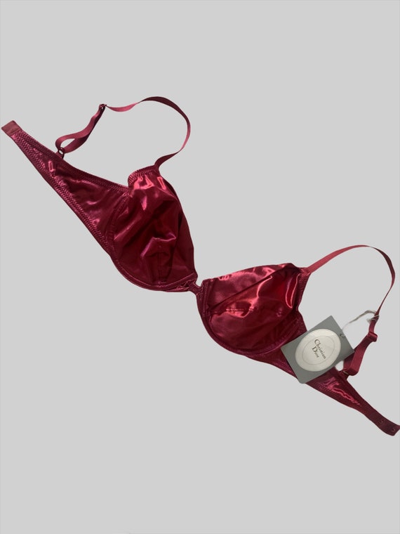 90s Christian Dior satin bra, Dior maroon lingerie, D… - Gem