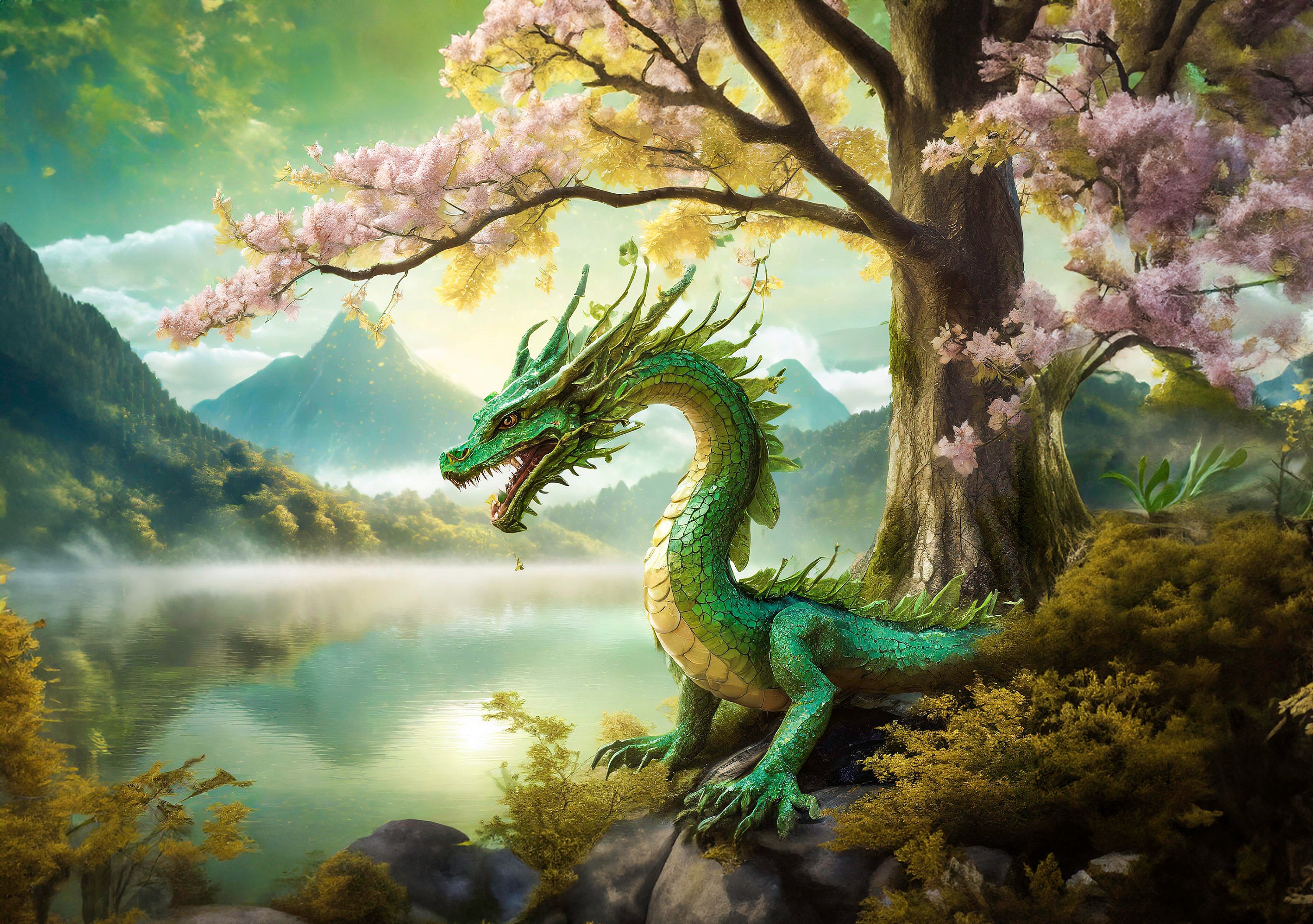 Chinese Green Wood Dragon - Etsy
