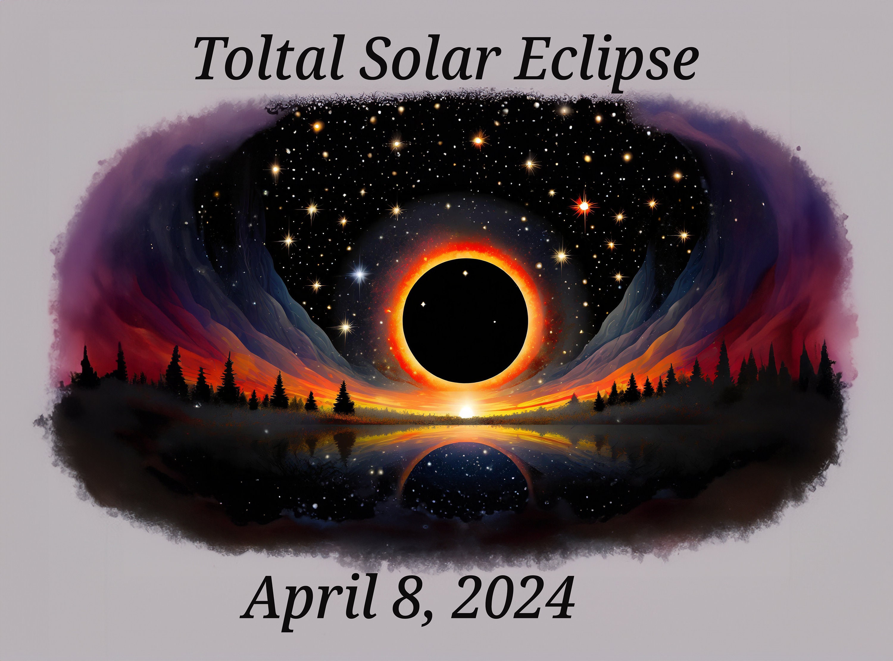 Artistic Solar Eclipse 2024 on White - Etsy