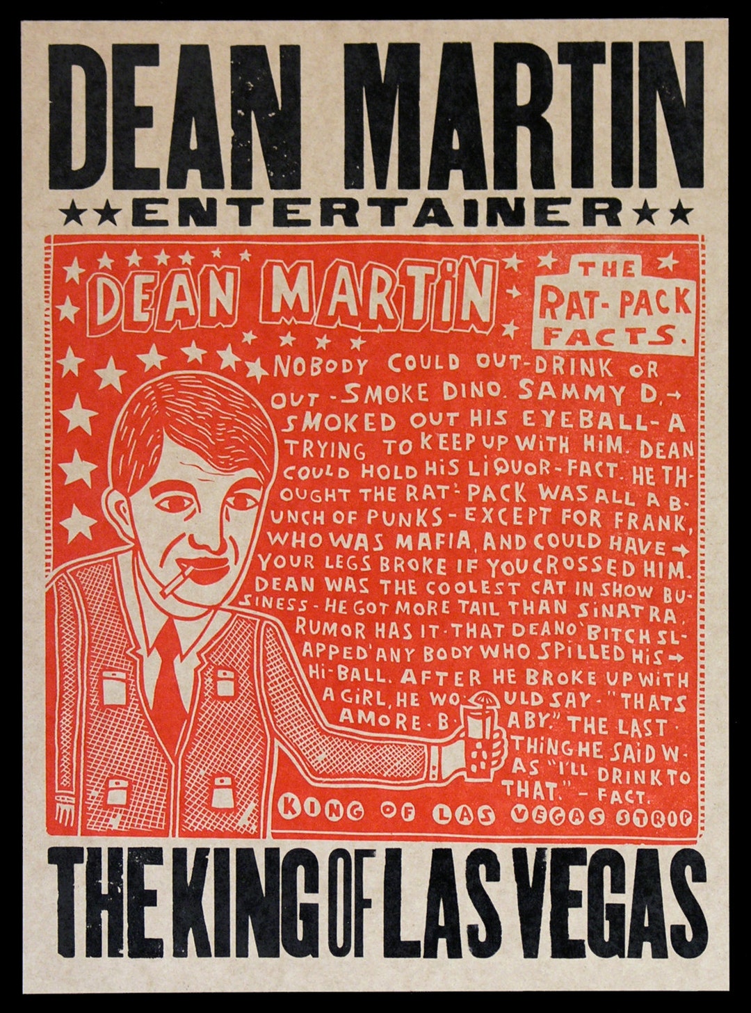 DEAN MARTIN Rat Pack Hand Printed Woodblock Poster - Etsy