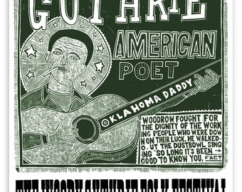 Print 12x18 Woody Guthrie Art Print Poster Folk Music Oklahoma Protest ...