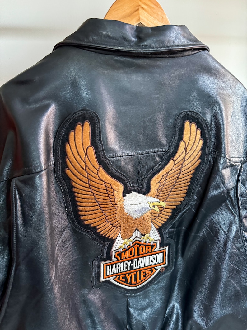 Vintage Leather Jacket With Harley Davidson Eagle Patch - Etsy