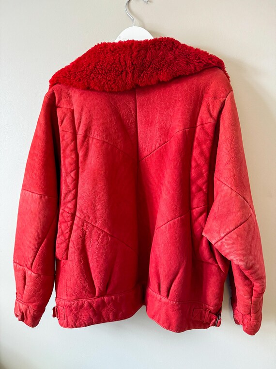 Vintage Red Shearling Bomber Jacket - Gem