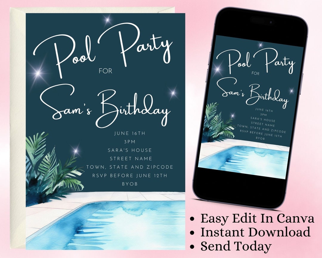 Pool Party Invitations Editable DIY Personalized Invitation - Etsy