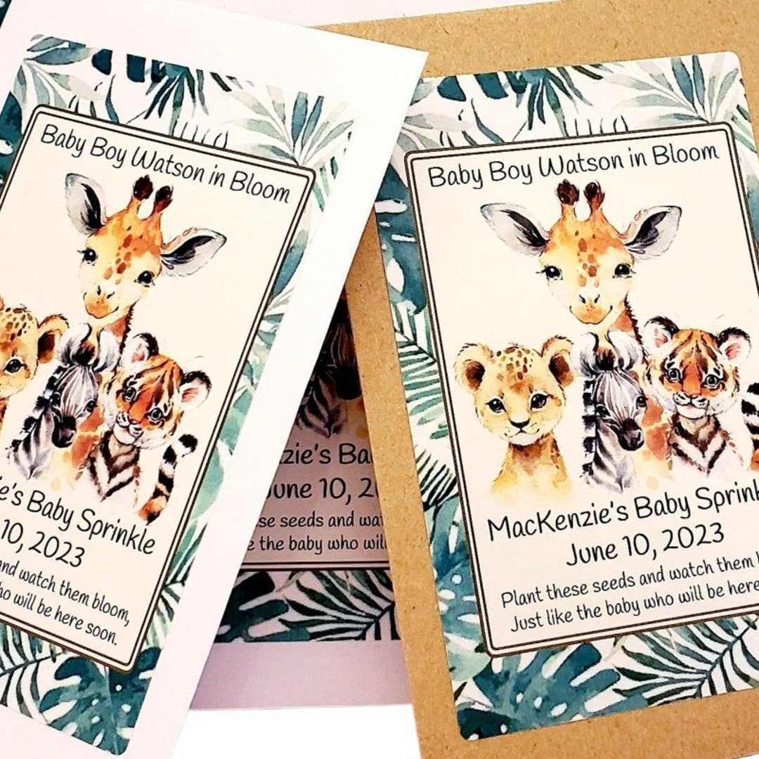 Jungle Animal Safari Personalized Seed Packet Party Favor, Custom Baby ...