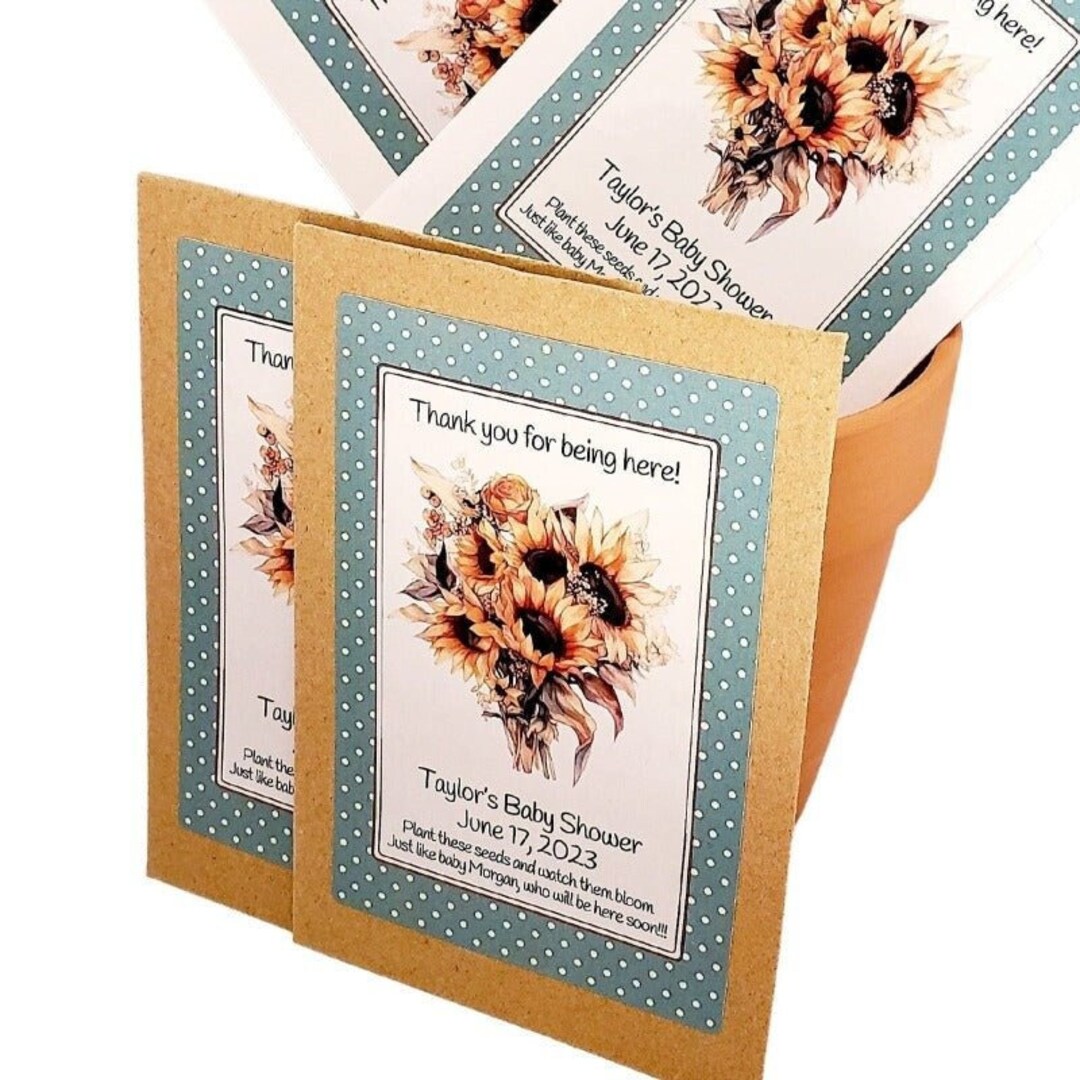 Rustic Sunflower Design Personalized Seed Packet Party Favor, Baby ...