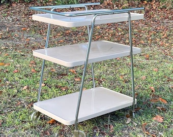 RETRO TEA TROLLEY, Rolling Cart, Red Enamel Metal Cart, Retro Furniture ...