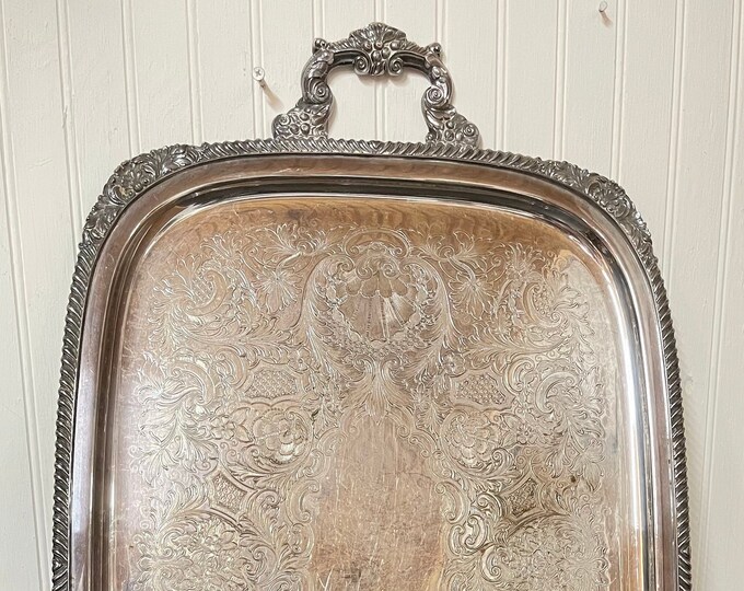 Vintage Silver Tray, Metal Tray, Large Tray, Shabby Chic Decor, Silver ...