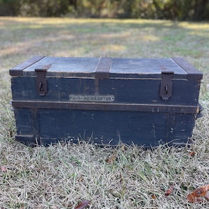 Vintage Carpenters Box, Black Toolbox, Metal Straps, Industrial Box ...