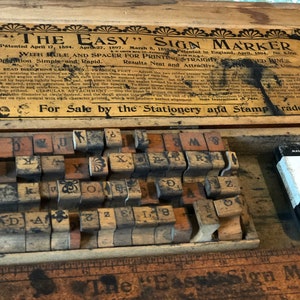 Antique Wood Letter Stamps, Wood Box, Sign Marker, Ruler, Office Decor ...