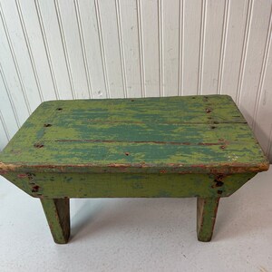 Vintage Wood Stool, Foot Stool, Step Stool, Green Footstool, Mud Room ...