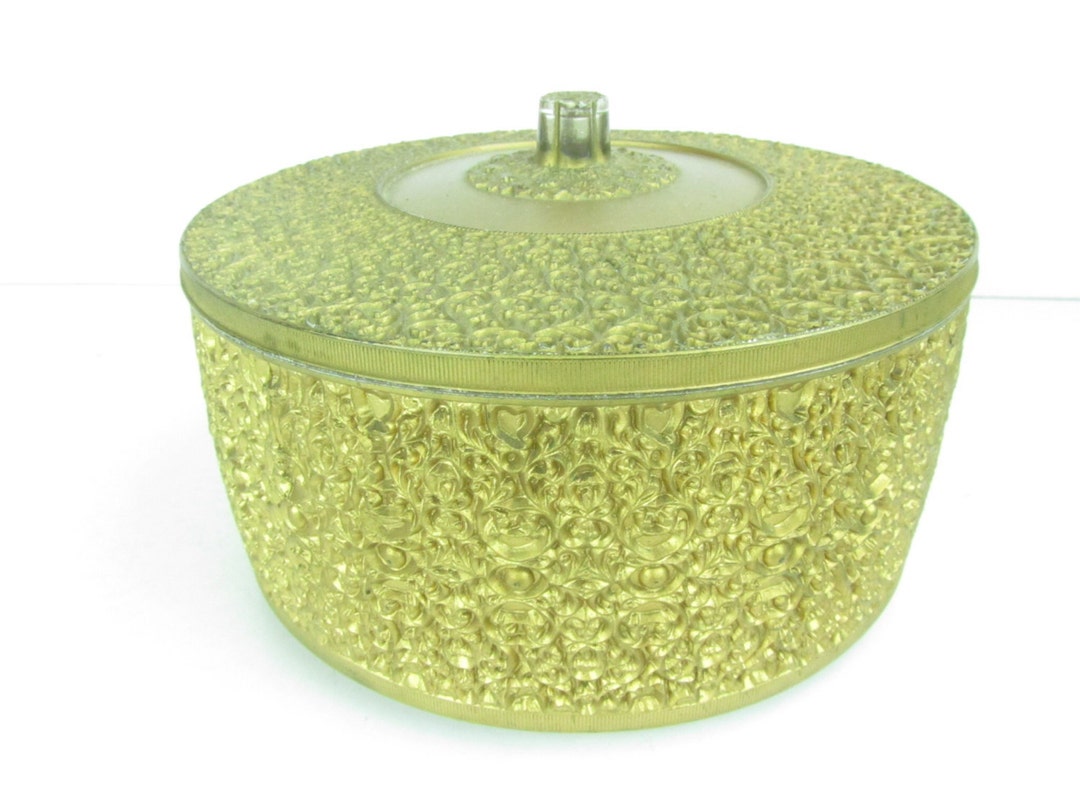Vintage Powder Box, Gold Box, Collectible, Mid Century Compact, Vanity ...