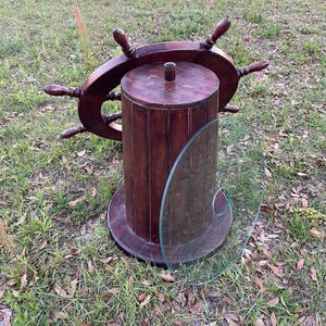 Vintage Ships Wheel Table, Nautical Side Table, Ship Steering Wheel ...