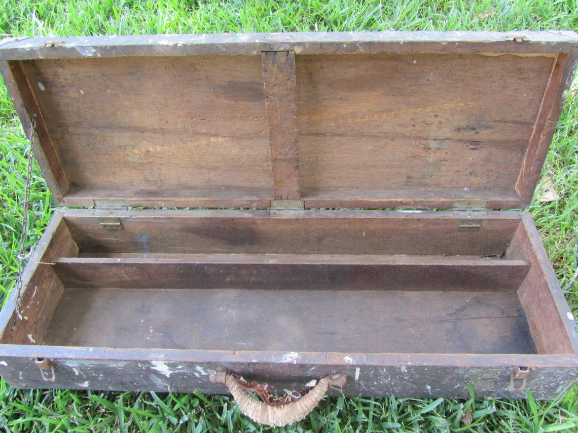 Vintage Wood Box, Industrial Box, Work Box, Hand Made Toolbox, Latched ...