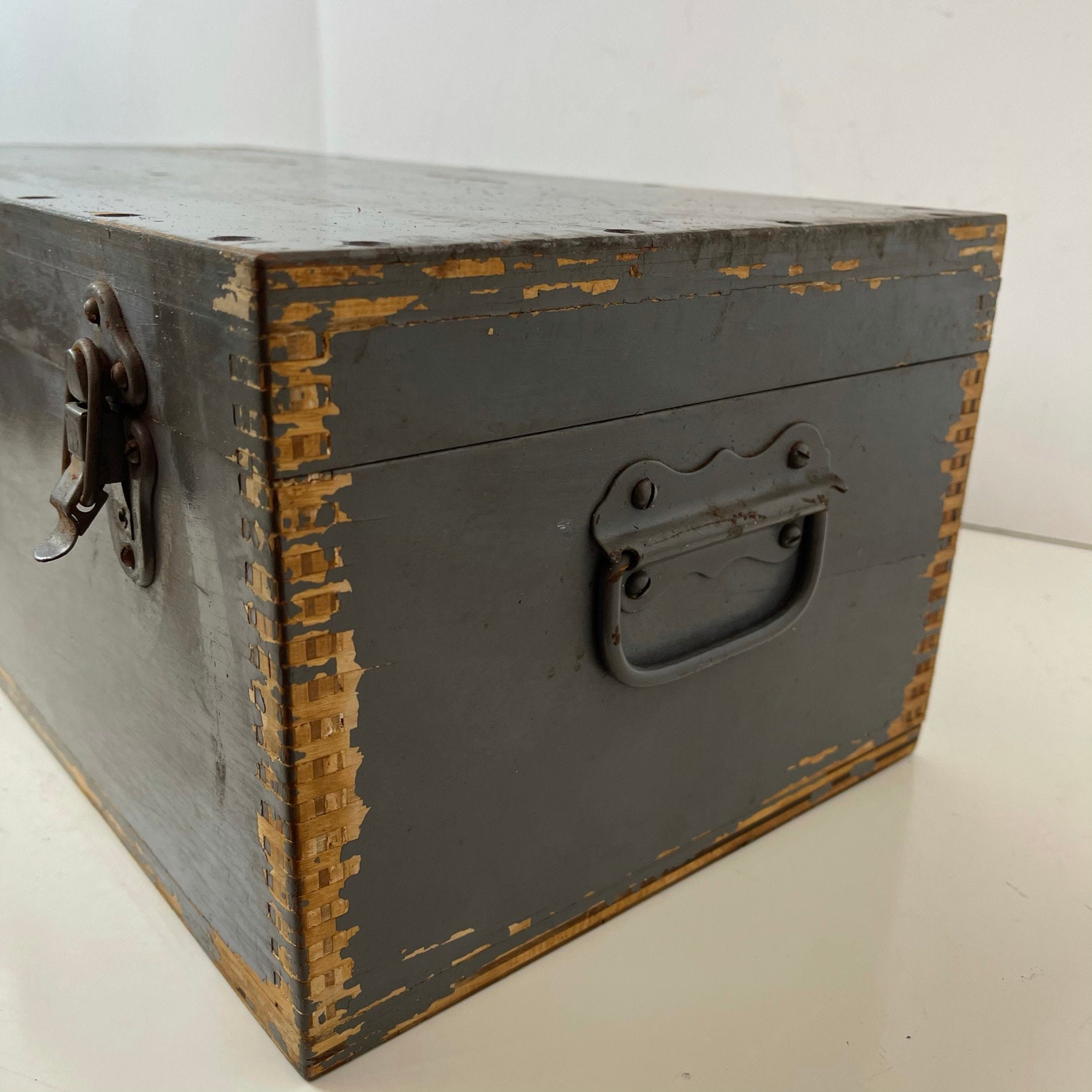 Vintage Carpenters Box Gray Tool Box Finger Joint Corners | Etsy