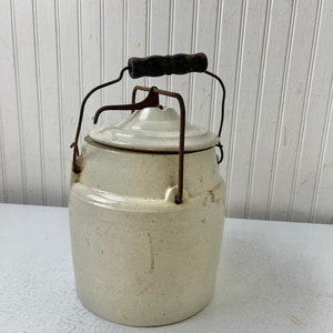 Vintage Crock, Locking Crock, Vintage Pottery, White Salt Glaze Crock ...