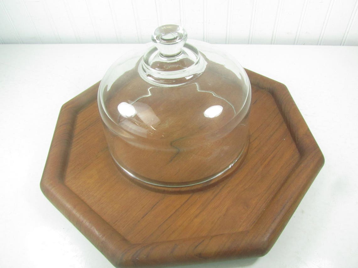 Cheese Plate Glass Cover Glass Dome Genuine Teak Rustic - Etsy